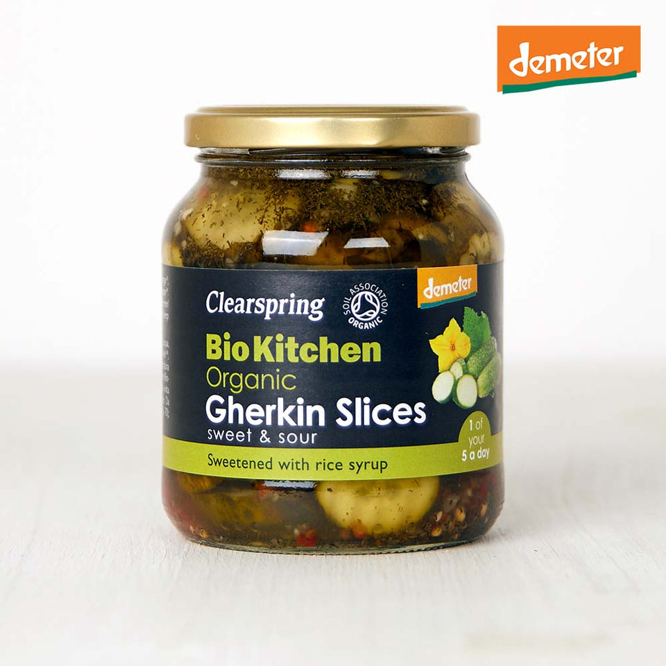 Bio Kitchen Organic / Demeter Gherkin Slices (Sweet & Sour) | Clearspring